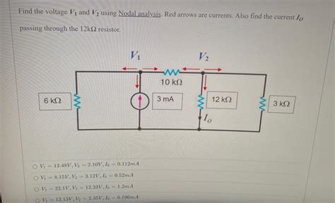 solved find the voltage v1 and v2 using nodal analysis red