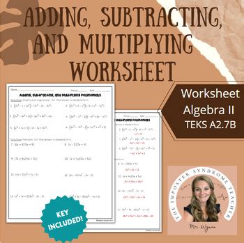 Adding Subtracting And Multiplying Polynomials Worksheet TPT
