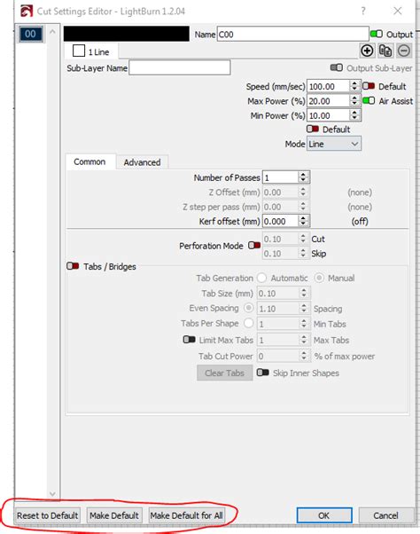 Color Palette Default With New Projects Lightburn Software