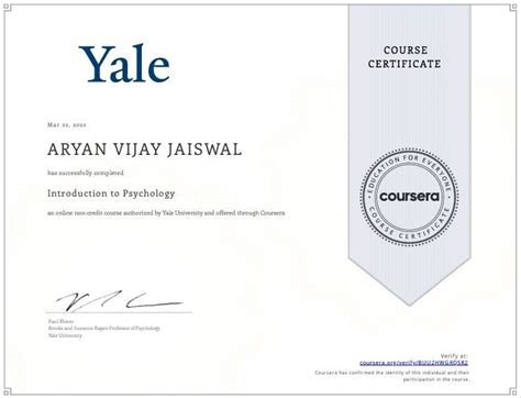 Aryan Jaiswal On Linkedin Completed A Foundational Psychology Course On Coursera Offered By Yale