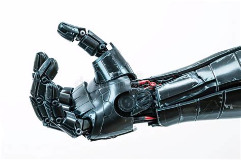Modern Black Robotic Bionic Arm Holding Something Isolated On White