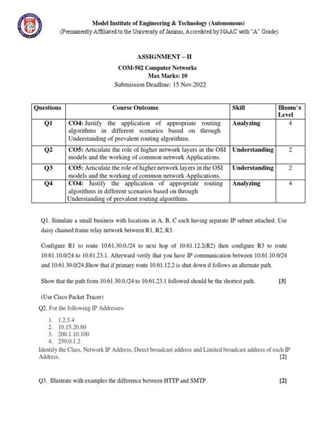 Assignment 2 Com 502 Pdf Routing Computer Network