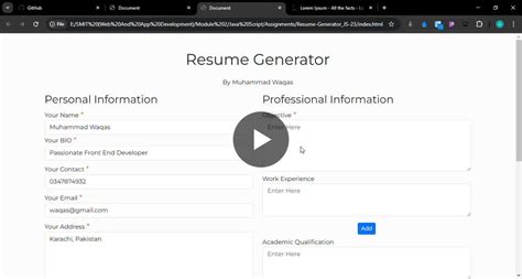 Javascript Html Css Webdevelopment Resumegenerator Codingjourney