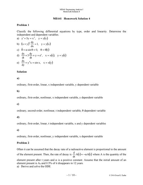 Hwsol 04 Solution To Hw Assignment 4 Me641 Engineering Analysis I Homework Solution 4 Me641