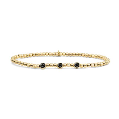 Sparkling Jewels Armband 3 Beads Black Cz Goudkleurig Jewelz And More