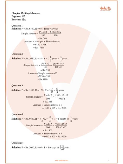 Rs Aggarwal Solutions Class 7 Chapter 12 Simple Interest Ex 12b Exercise 12 2 Free Pdf Pdf