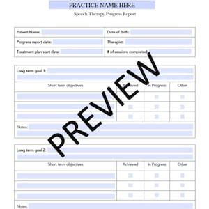 Progress Report Template For Speech Therapy Editable Fillable Printable PDF Etsy