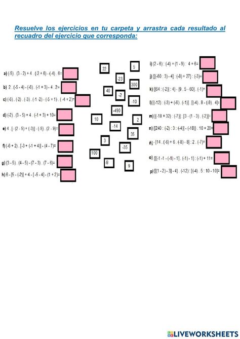 Ficha De Comprobacion Operaciones Combinadas Worksheet Live Worksheets