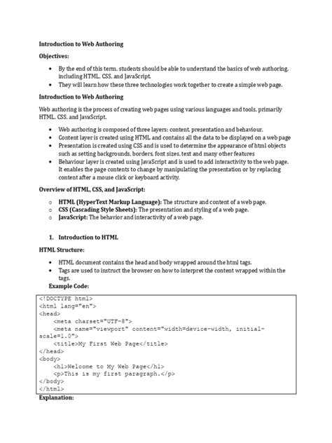 Introduction To Web Authoring Pdf Html World Wide Web
