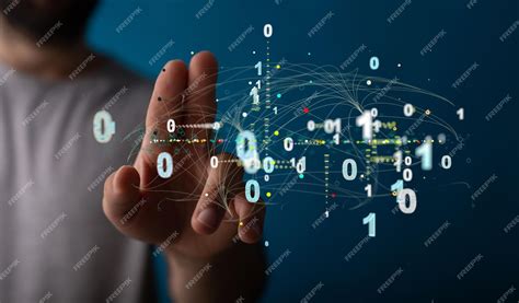 Premium Photo Hand Pointing To Digital Binary Codes The Concept Of Lines And Futuristic Data