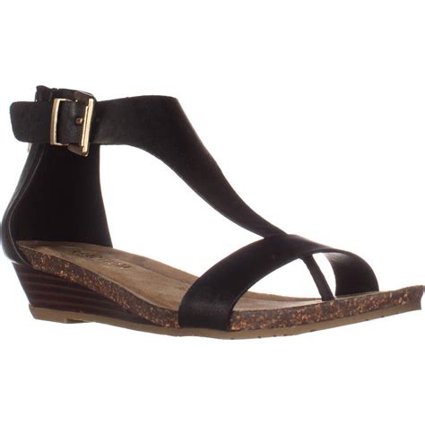 Womens Kenneth Cole Reaction Great Gal T Strap Wedge Sandals Black