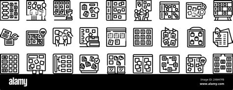 Scrum Board Icons Set Project Managers Are Planning Work Process Using
