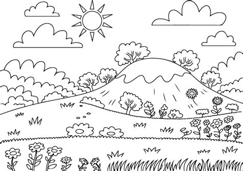 Black And White Coloring Page Of A Hilly Landscape 59519898 Vector Art