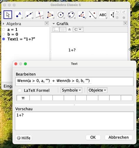 Conditional Text Within Text Box Rgeogebra