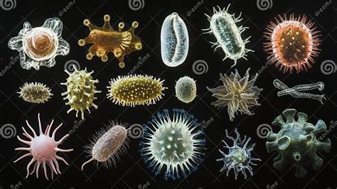 Diverse Forms Of Evolving Bacteria Showcasing Unique Shapes And Colors In A Scientific