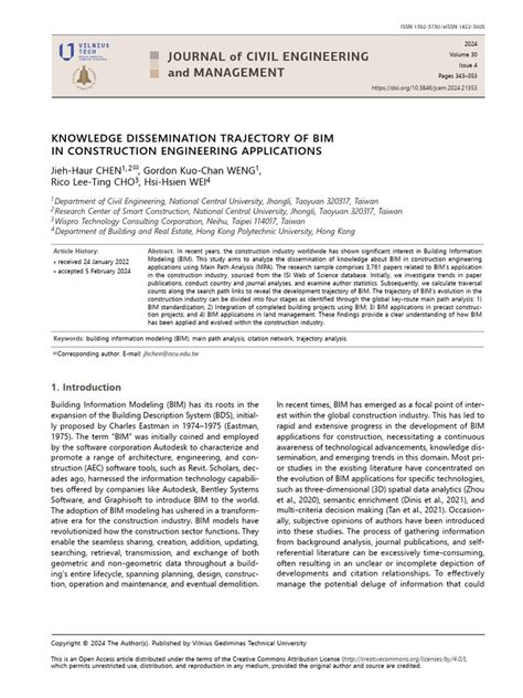 Knowledge Dissemination Trajectory Of Bim In Construction Engineering Applications Pdf