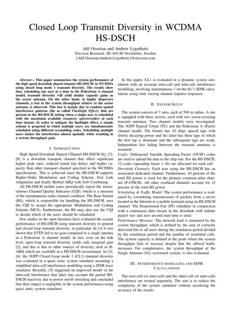 Pdf Closed Loop Transmit Diversity In Wcdma Hs Dsch