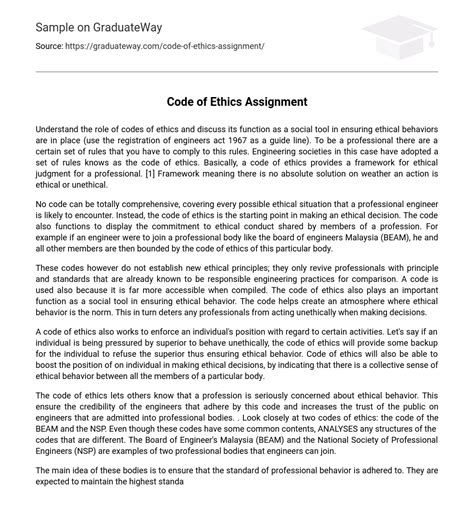 ⇉code Of Ethics Assignment Essay Example Graduateway