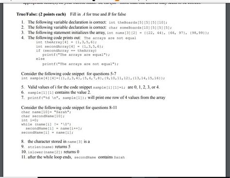 Solved True False Points Each Fill In A For True And B Chegg