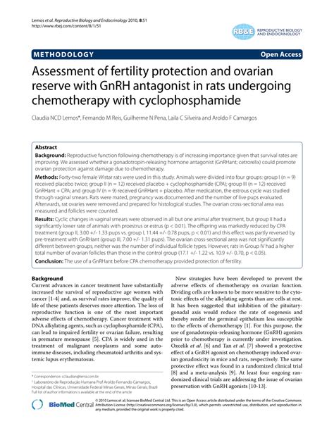 Pdf Assessment Of Fertility Protection And Ovarian Reserve With Gnrh Antagonist In Rats