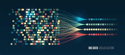 볼 어레이 및 이진 코드가 있는 추상 스트림 정보입니다 기계 알고리즘 필터링 데이터 정렬 벡터 기술 배경 빅 데이터 시각화 정보 분석 개념 조직에 대한 스톡 벡터 아트 및