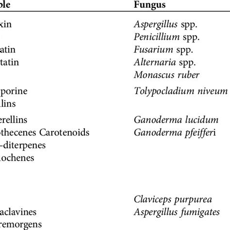 Classes Of The Main Pathway And Examples Of Fungal Secondary