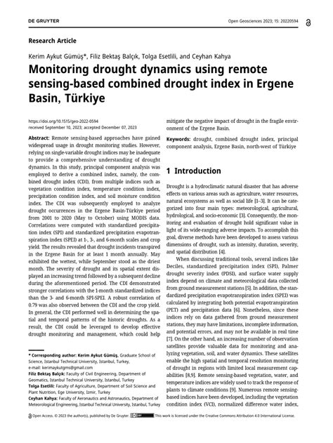 Pdf Monitoring Drought Dynamics Using Remote Sensing Based Combined Drought Index In Ergene