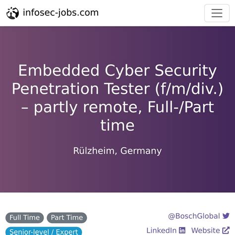 [hiring] Embedded Cyber Security Penetration Tester F M Div Partly Remote Full Part Time