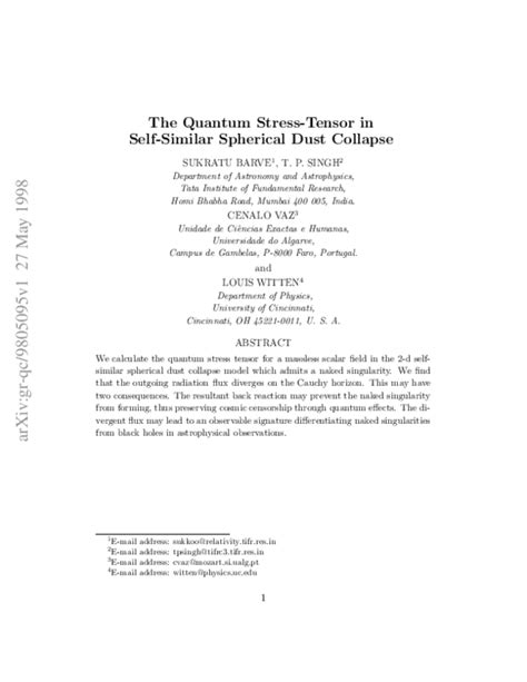 Pdf Quantum Stress Tensor In Self Similar Spherical Dust Collapse