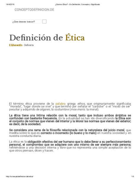 Pdf Que Es Etica Su Definicion Concepto Y Significado