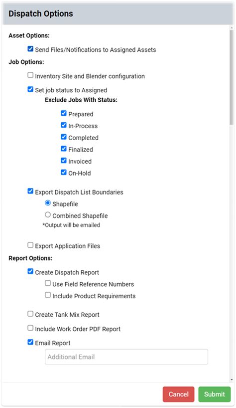 Dispatch Options Fieldalytics Help