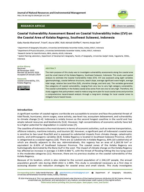 Coastal Vulnerability Assessment Based On Coastal Vulnerability Index Cvi On The Coastal Area