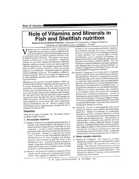 Pdf Role Of Vitamins And Minerals In Fish And Shellfish Nutrition
