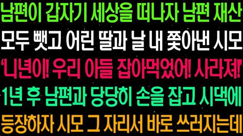 실화사연 남편이 갑자기 세상을 떠나자 남편 재산 모두 뺏고 어린 딸고 날 내 쫓아낸 시모 1년 후 대 반전이 일어나는데 라디오사연 썰사연 사이다사연 감동사연 Youtube