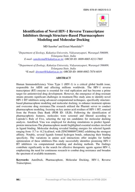 Pdf Identification Of Novel Hiv 1 Reverse Transcriptase Inhibitors Through Structure Based