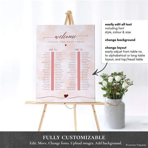 Wedding Seating Chart Table Assignment Poster Reception Dinner Etsy