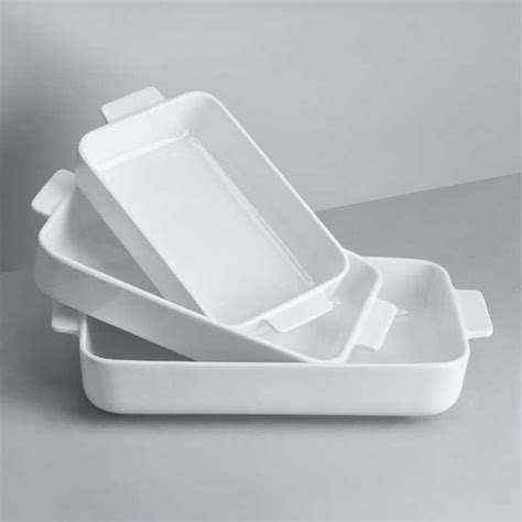 Custom Rectangular Ceramic Baking Dish Bakeware Set With Handle White