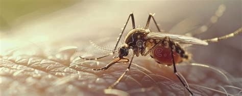 Mosquito Feeding On Human Skin Extreme Close Up Insect Behavior And