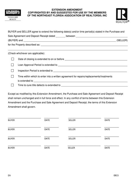 Extension Amendment For Real Estate Purchase Agreement Blank Fillable