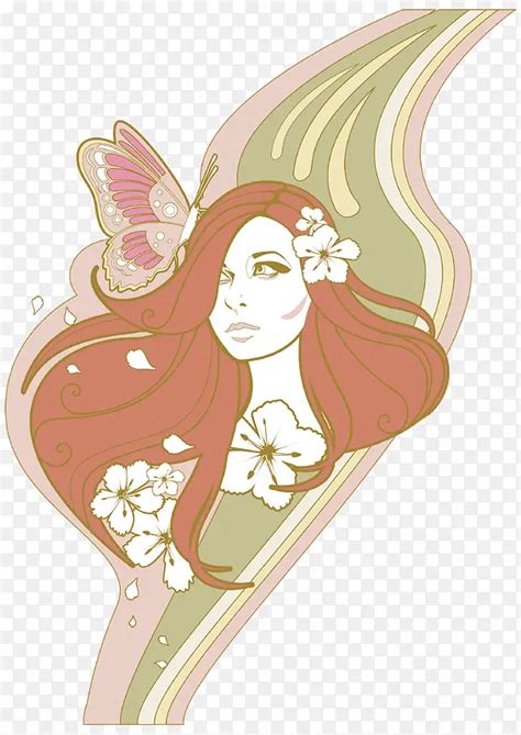 卡通长发美女条纹背景素材png图片素材下载 图片编号qbabglad 免抠素材网