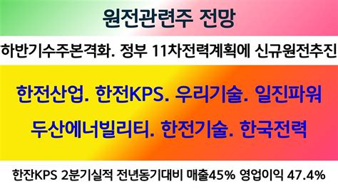 원전관련주 한전산업 한전kps 우리기술 일진파워 두산에너빌리티 한전기술 한국전력 Youtube