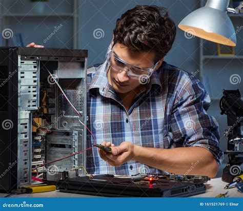 Man Repairing Computer Desktop With Pliers Stock Image Image Of Device Repairing