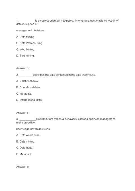 Dwm Imcq These Are The Important Multiple Choice Questions Based On Data Warehousing