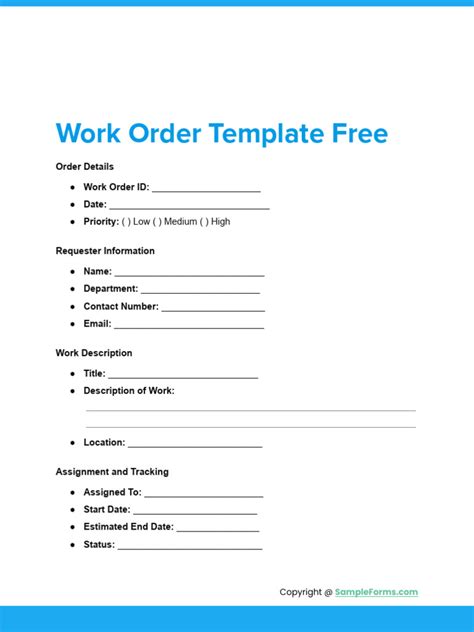 Work Order Template Free Pdf