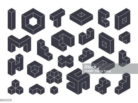 아이소메트릭 퍼즐 블록 게임 기하학적 모양 논리 게임 큐브 3d 생성자 블록 요소 벡터 일러스트 레이 션 컬렉션 모자이크 블록
