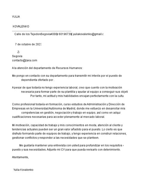 Carta De Presentación Sin Experiencia Ejemplos Para Descargar Mi Cv