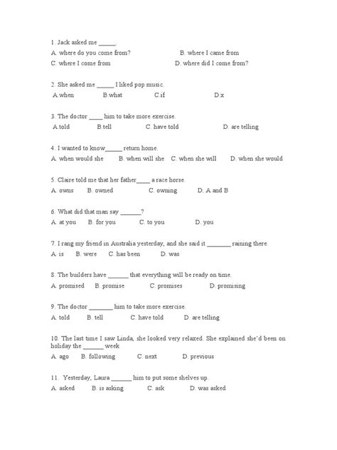 Reported Speech Exercise Pdf