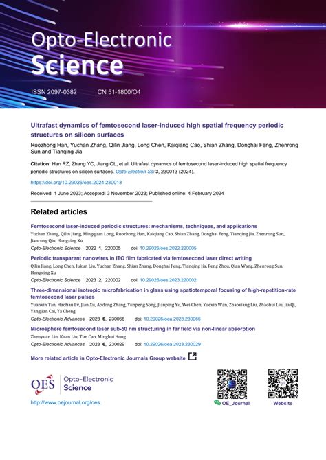 Pdf Ultrafast Dynamics Of Femtosecond Laser Induced High Spatial