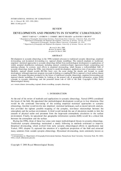 Pdf Developments And Prospects In Synoptic Climatology