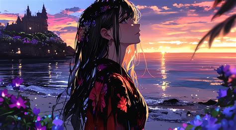 Cute Anime Girl On The Beach By Aerisnyx On Deviantart